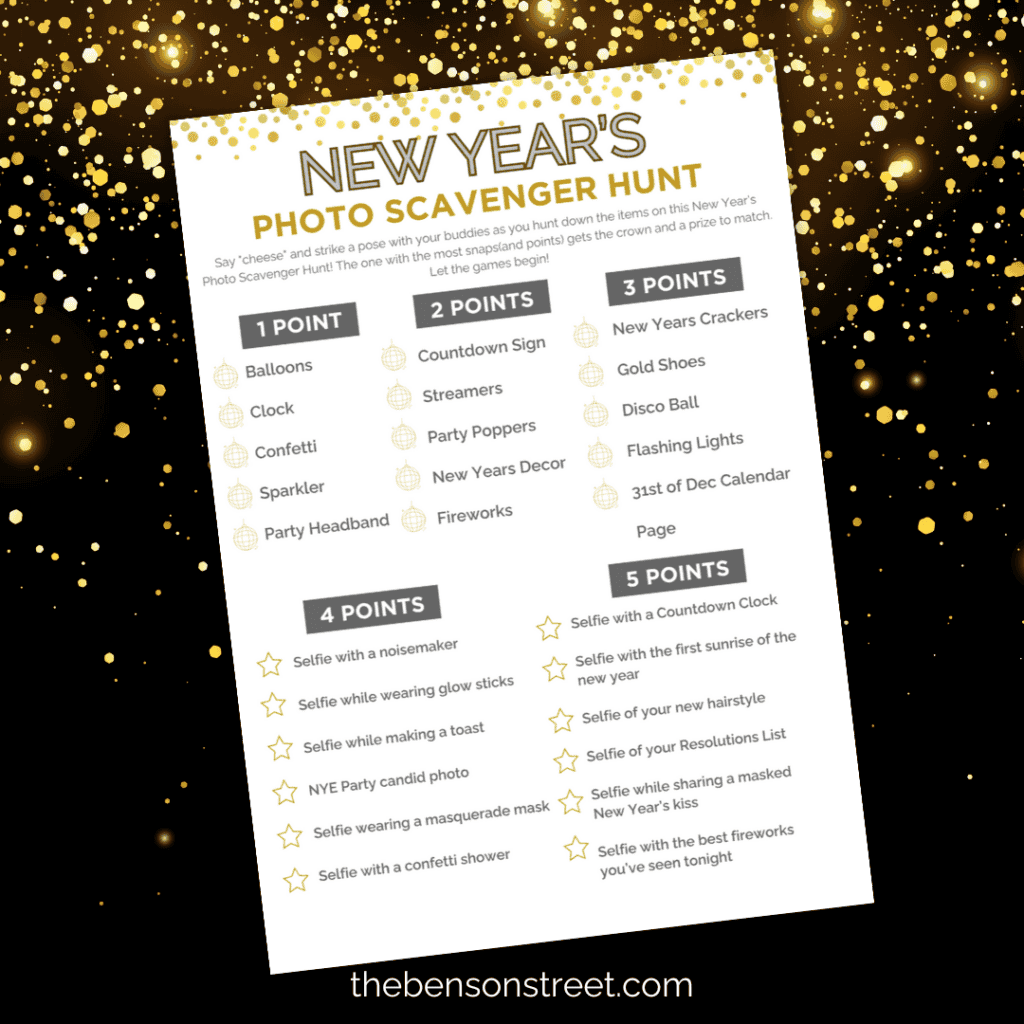 Free Printable New Year’s Photo Scavenger Hunt - The Benson Street