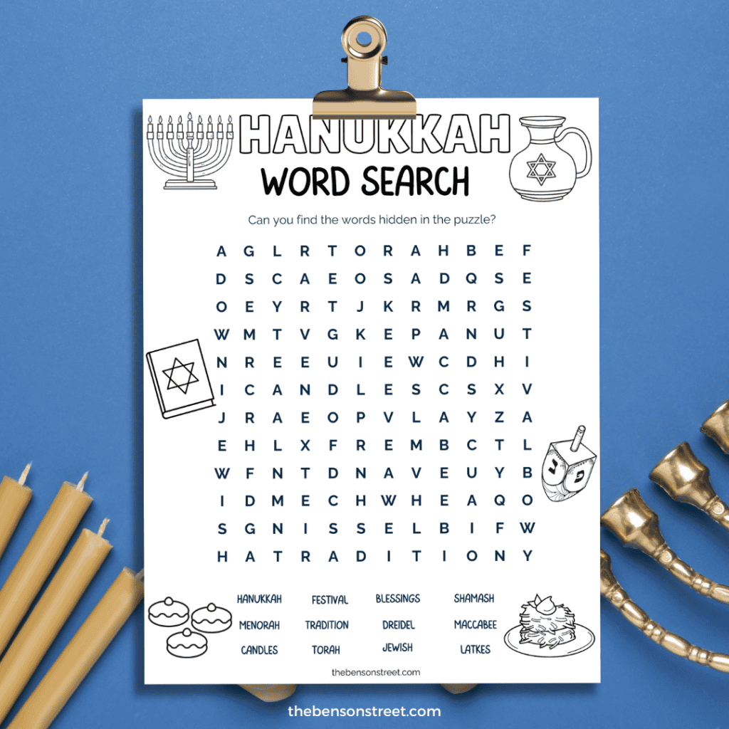 FREE Printable Hanukkah Word Search Activity - The Benson Street
