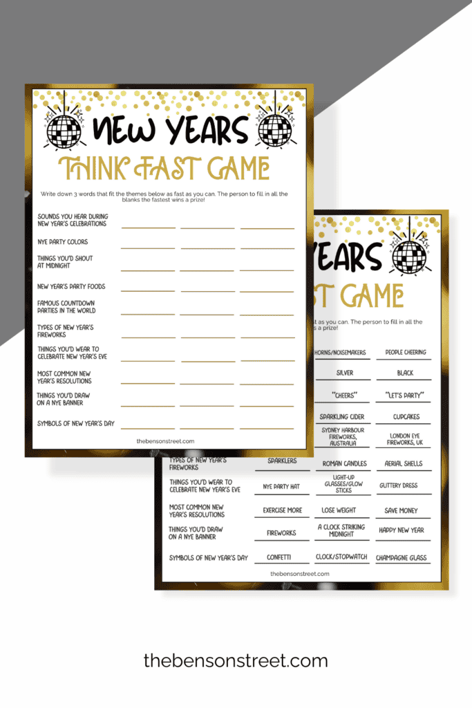 Free Printable New Year's Think Fast Game - The Benson Street
