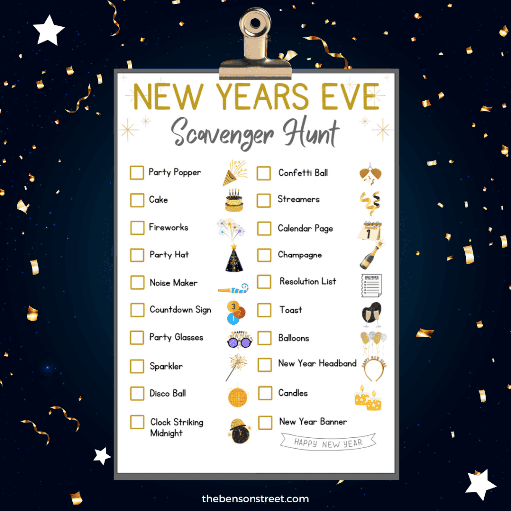 Free Printable New Year's Eve Scavenger Hunt for Kids - The Benson Street