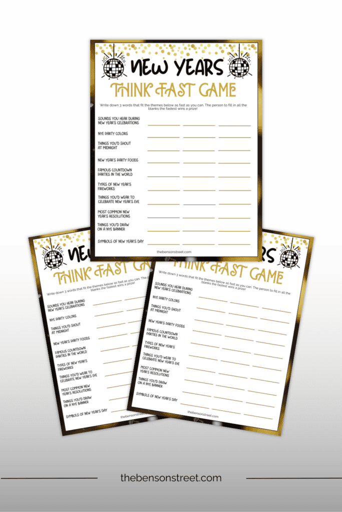 Free Printable New Year's Think Fast Game - The Benson Street
