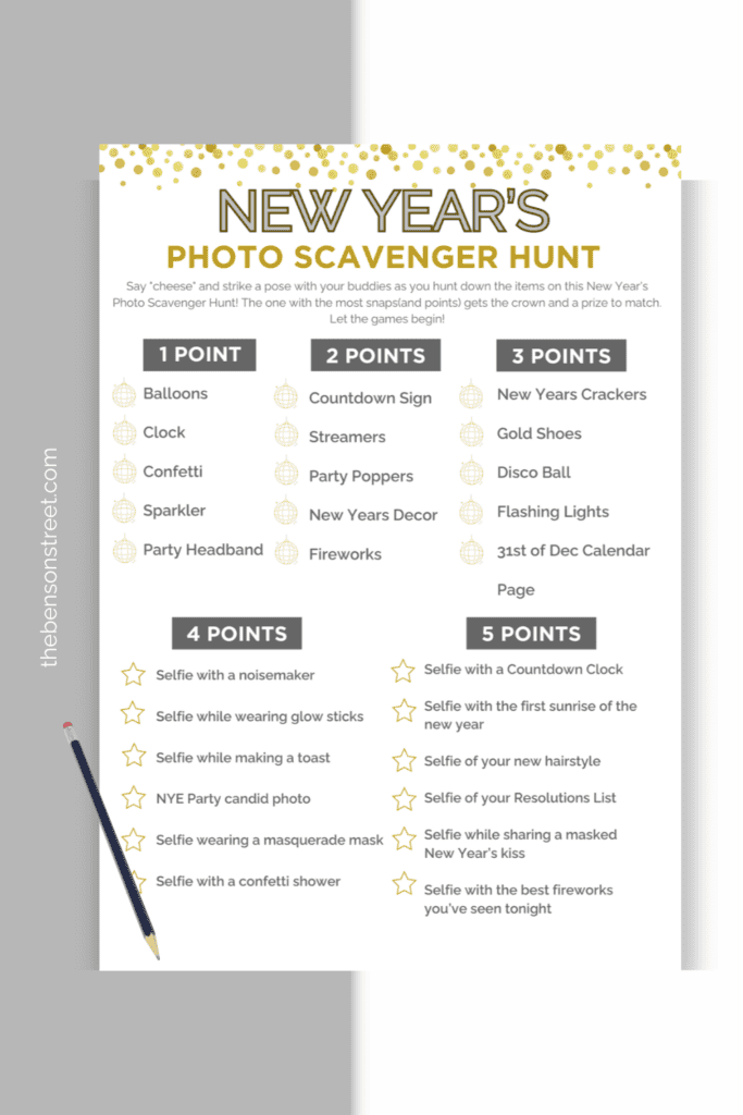 Free Printable New Year’s Photo Scavenger Hunt - The Benson Street