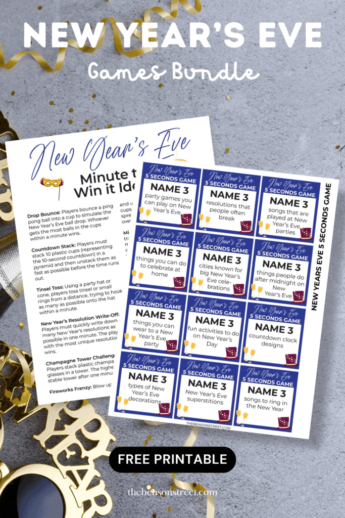 FREE New Year's Eve Games Printable for Adults and Kids - The Benson Street