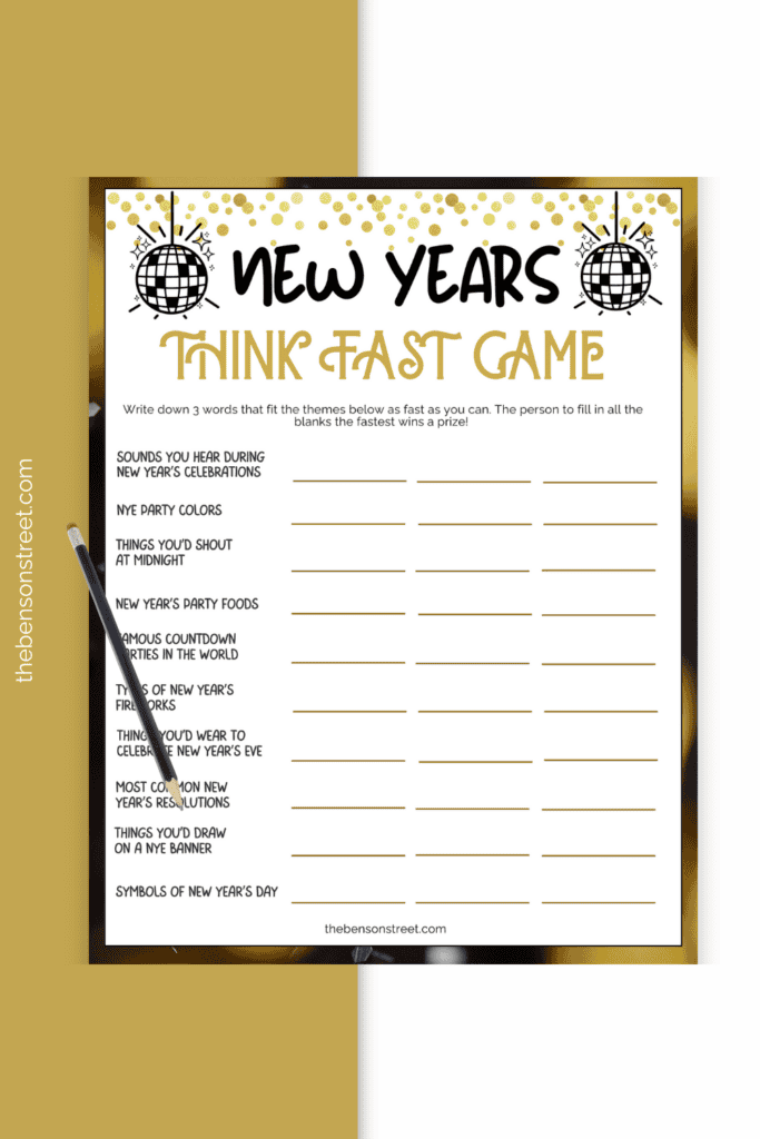Free Printable New Year's Think Fast Game - The Benson Street