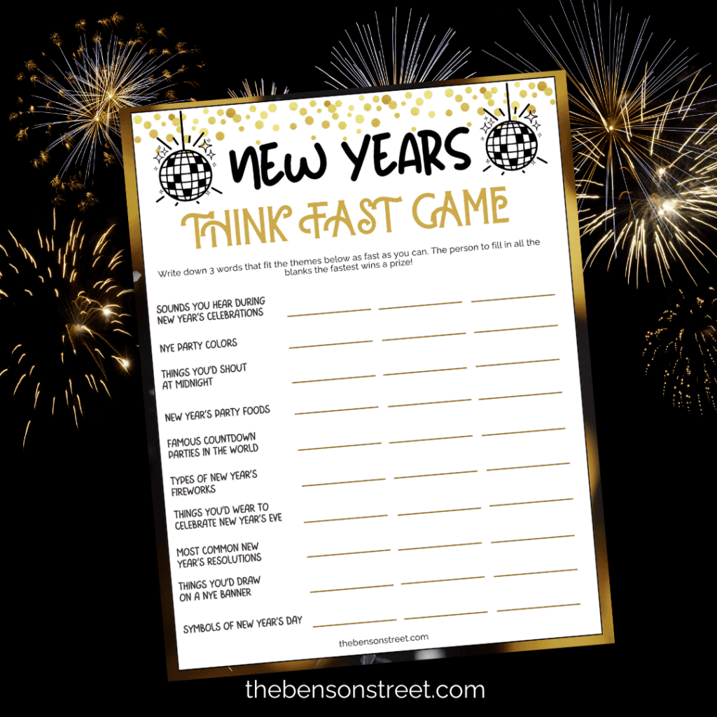 Free Printable New Year's Think Fast Game - The Benson Street