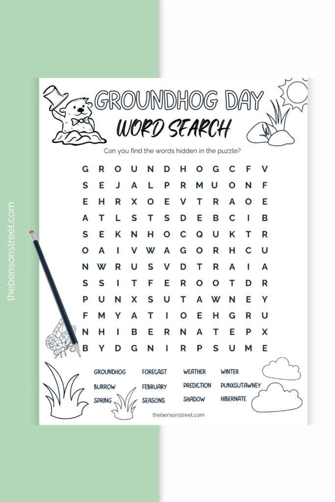 Free Printable Groundhog Day Word Search Coloring Page - The Benson Street