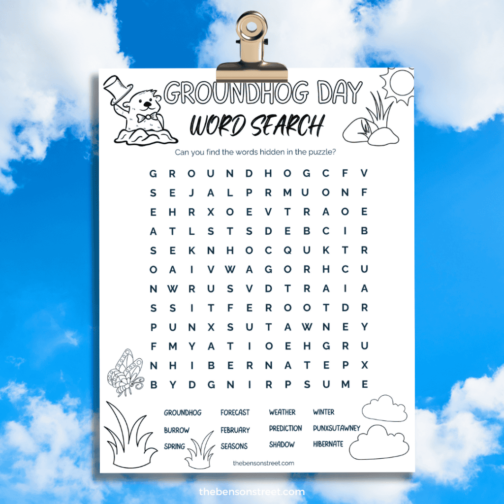 Free Printable Groundhog Day Word Search Coloring Page - The Benson Street