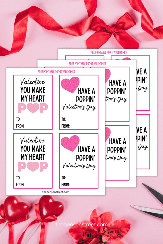 FREE Pop It Valentines Printable Cards for Fidget Toys - The Benson Street