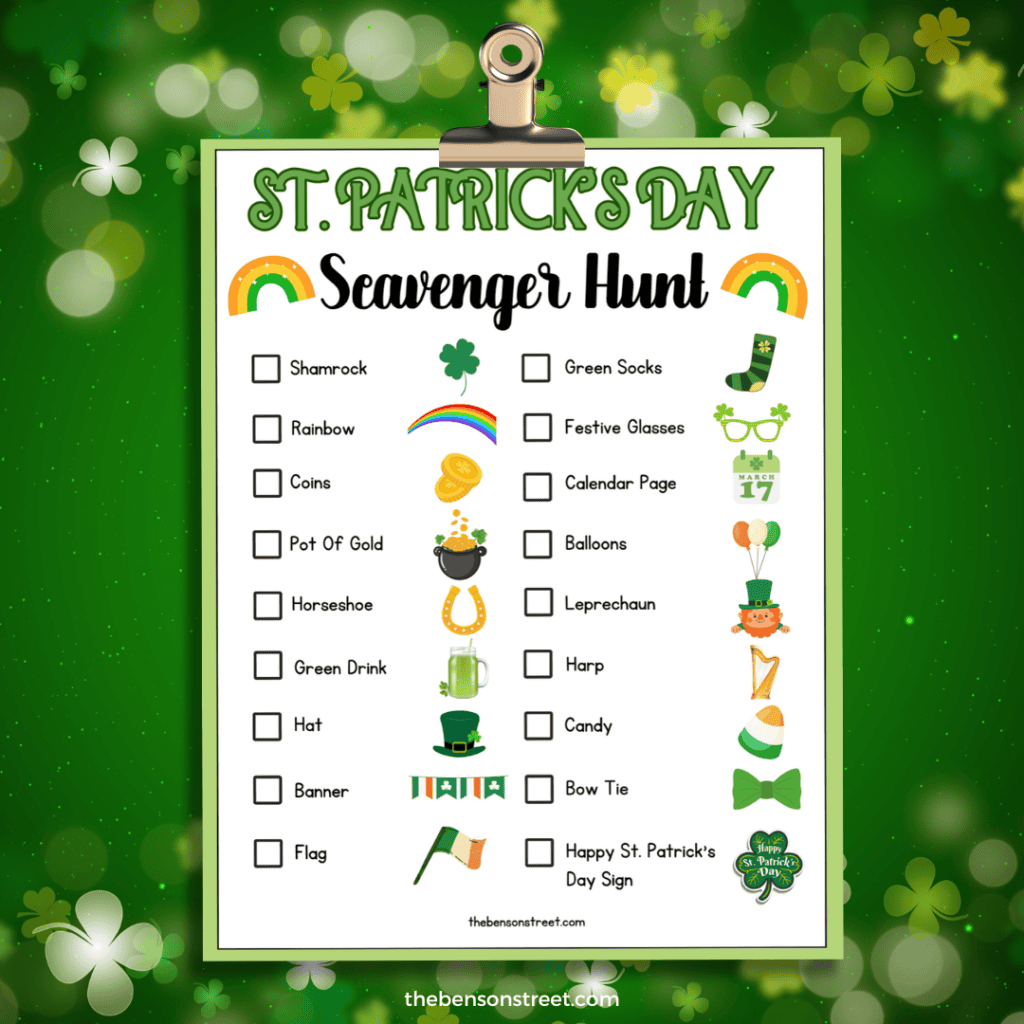 Free Printable Kids St. Patrick's Day Scavenger Hunt Page