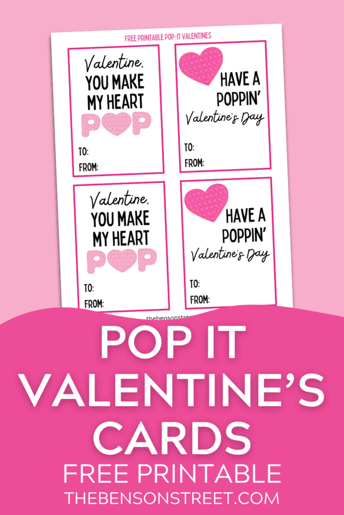 FREE Pop It Valentines Printable Cards for Fidget Toys - The Benson Street