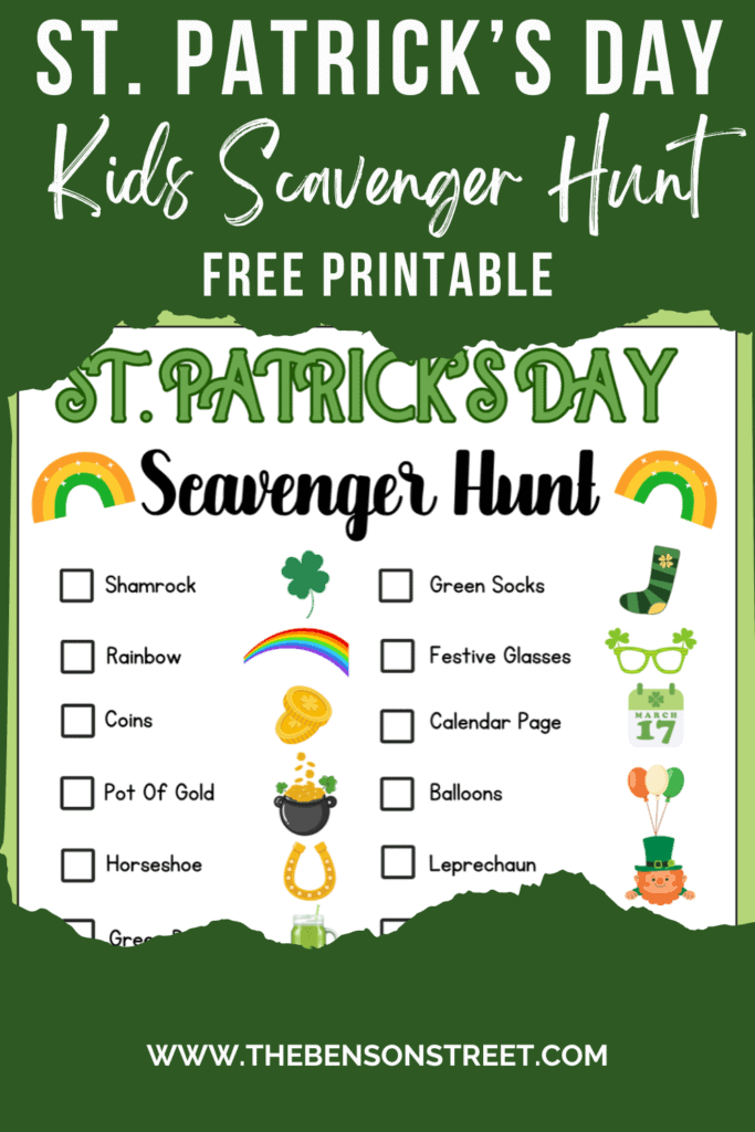 Free Printable Kids St. Patrick's Day Scavenger Hunt Page