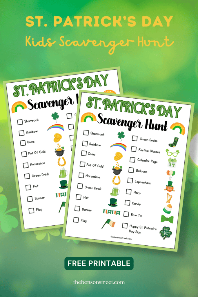 Free Printable Kids St. Patrick's Day Scavenger Hunt Page