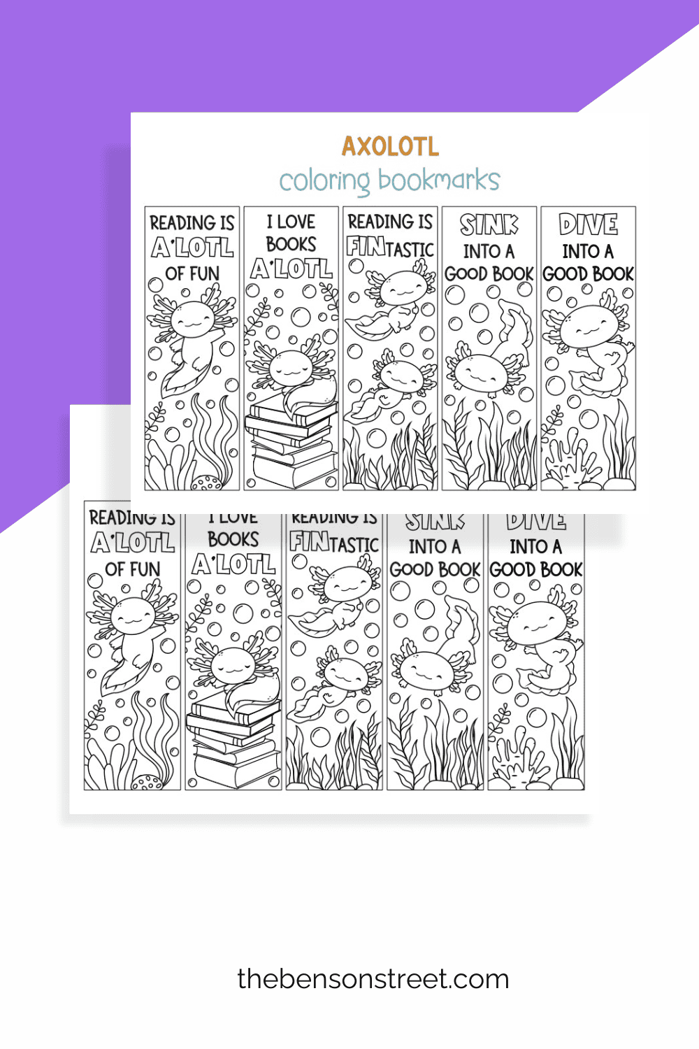 Free Printable Axolotl Bookmarks to color: 5 Fun Designs - The Benson ...