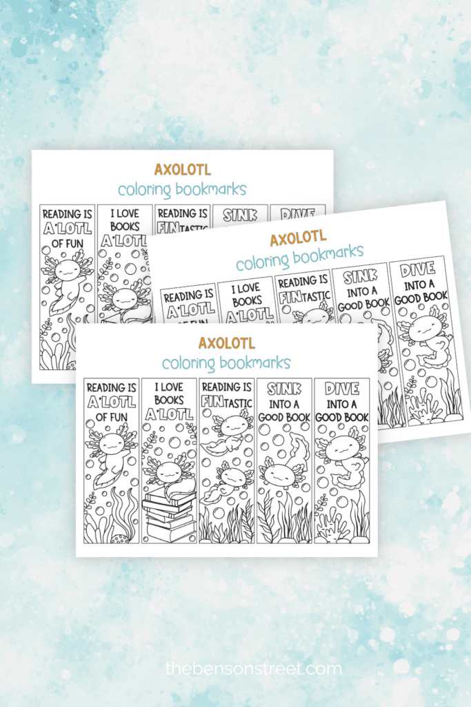 Free Printable Axolotl Bookmarks to color: 5 Fun Designs - The Benson ...
