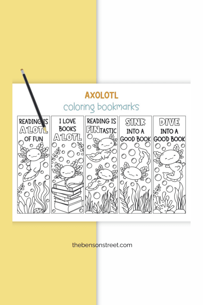 Free Printable Axolotl Bookmarks to color: 5 Fun Designs - The Benson ...