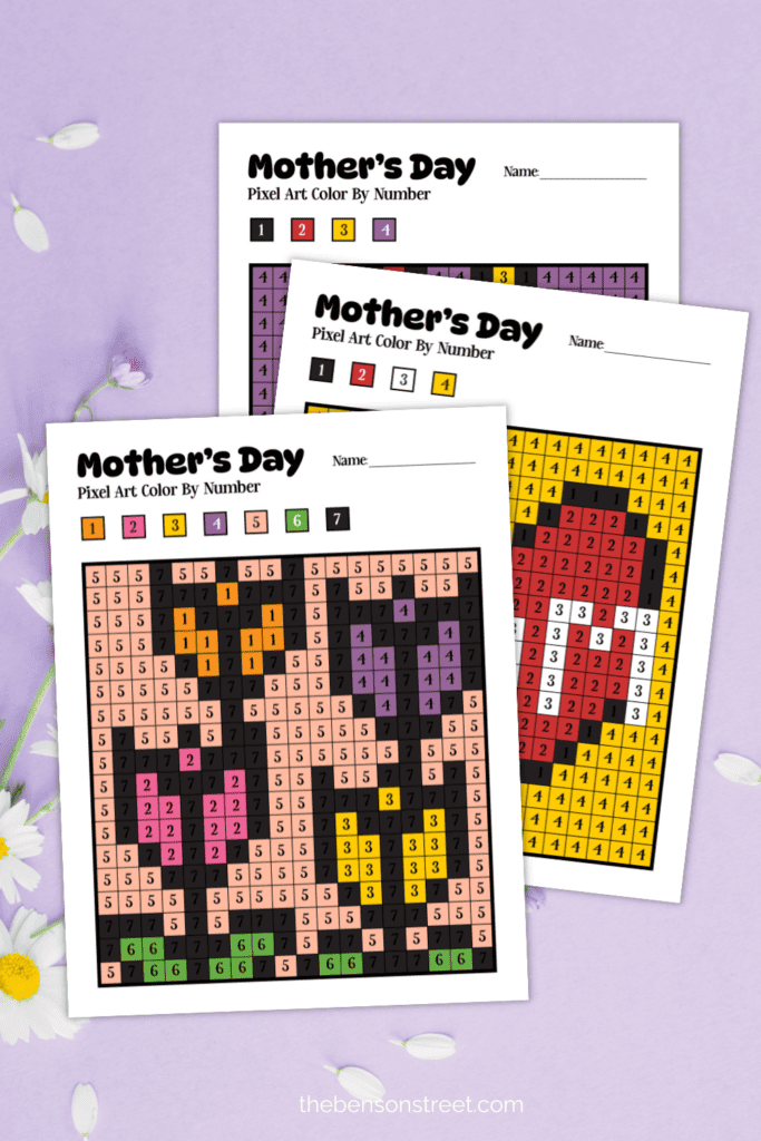 Free Printable Mother's Day Color by Number Pages for Kids