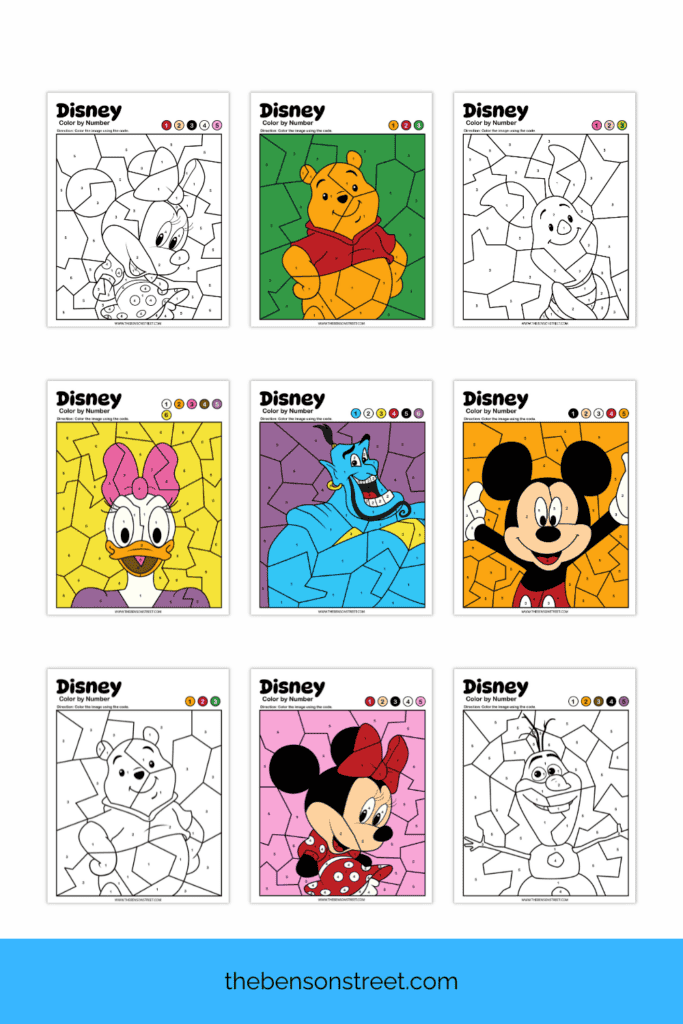 Disney Color by Number Coloring Pages: 8 Free Printables