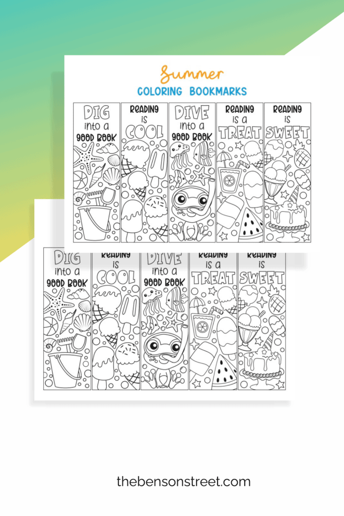 Free Printable Summer Bookmarks to Color: 5 Designs - The Benson Street