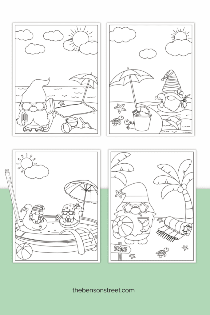 Free Printable Summer Coloring Pages with Cute Gnomes