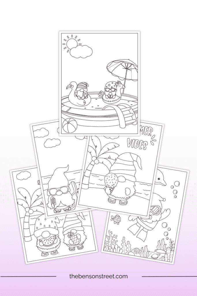 Free Printable Summer Coloring Pages with Cute Gnomes