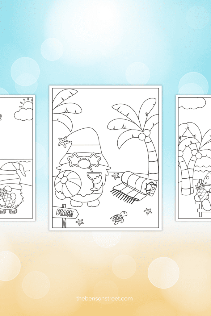 Free Printable Summer Coloring Pages with Cute Gnomes