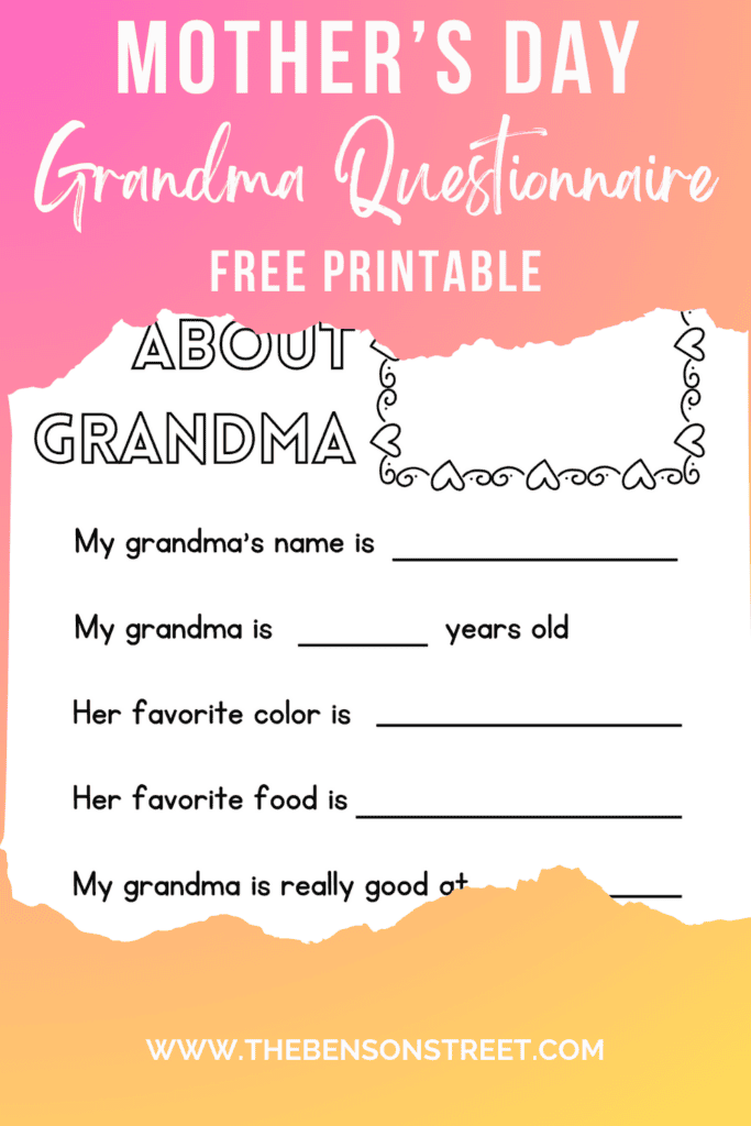 Free Printable Mother’s Day Grandma Questionnaire Page - The Benson Street