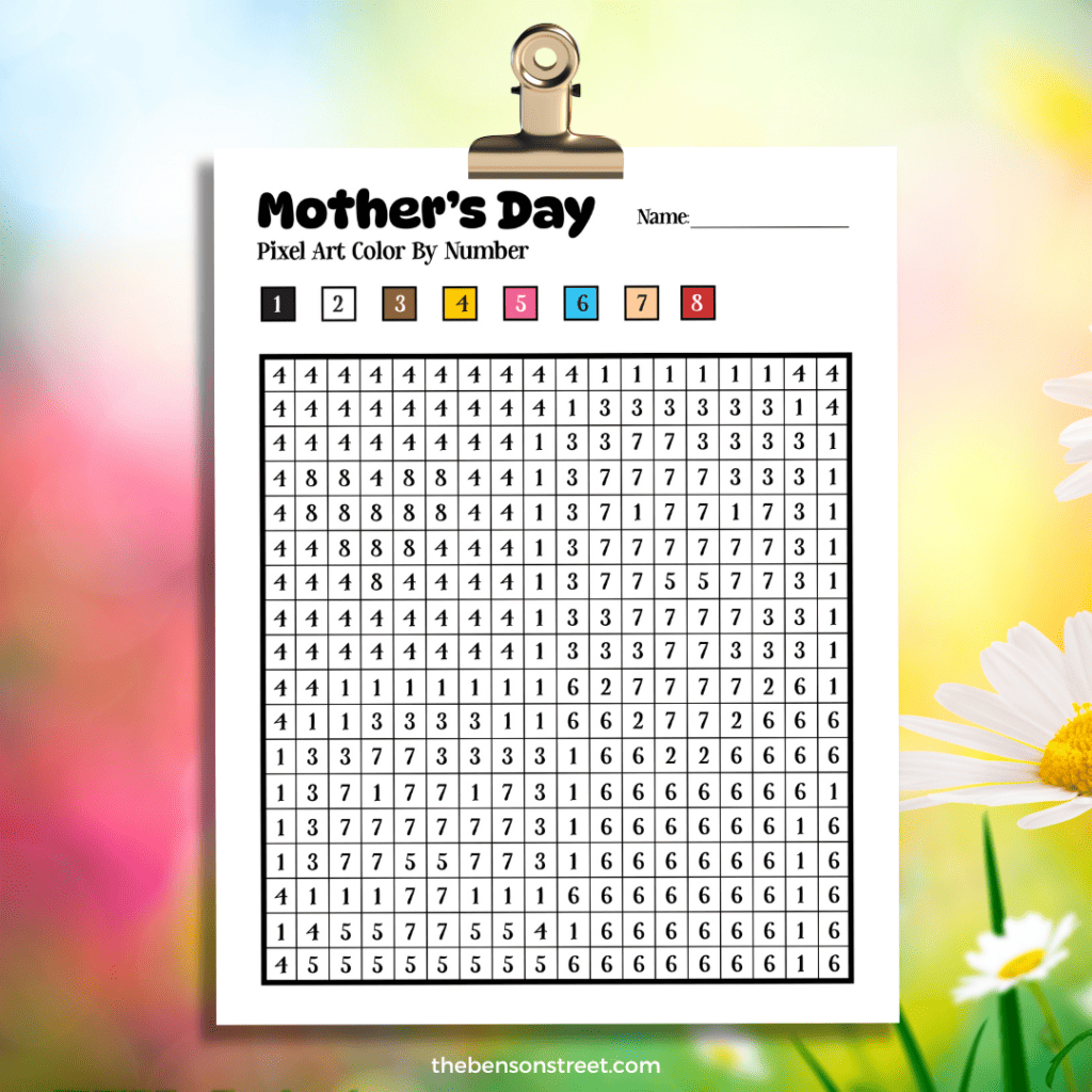 Free Printable Mother's Day Color by Number Pages for Kids
