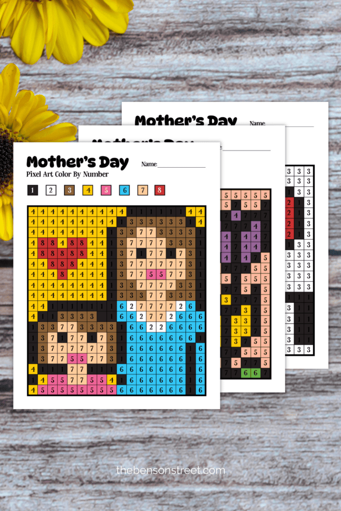 Free Printable Mother's Day Color by Number Pages for Kids