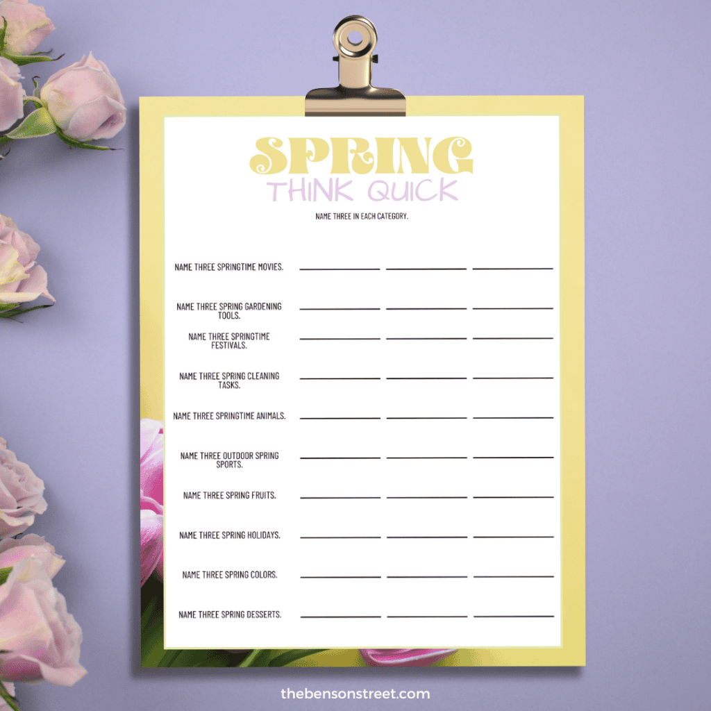 Fun & Free Spring Think Quick Printable Game