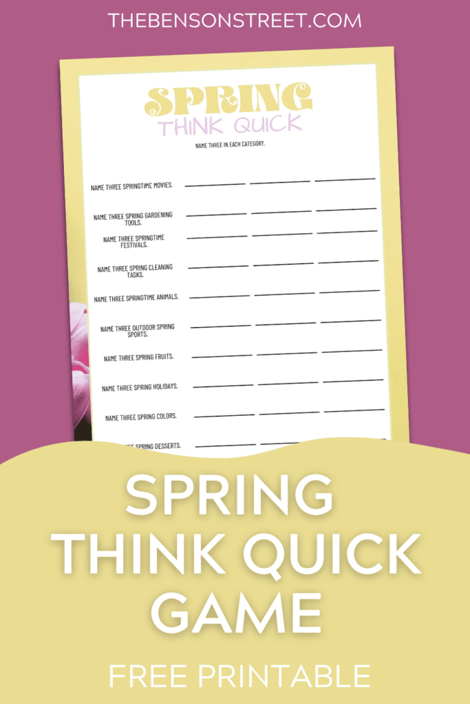Fun & Free Spring Think Quick Printable Game