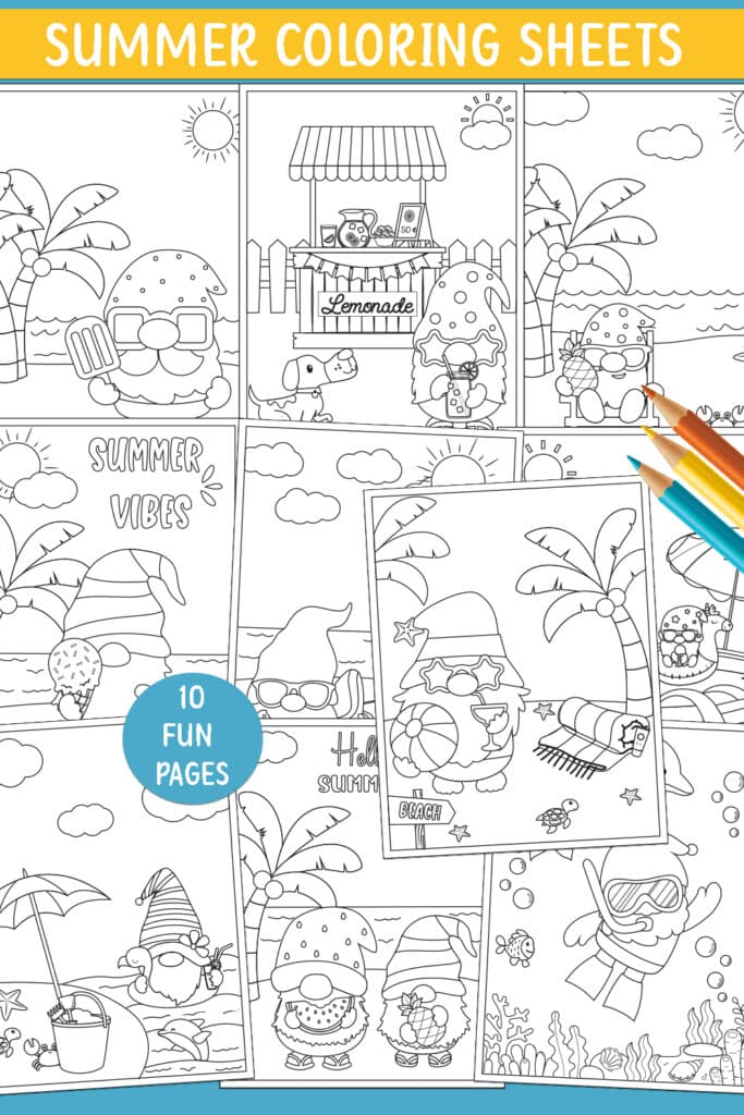 Free Printable Summer Coloring Pages with Cute Gnomes