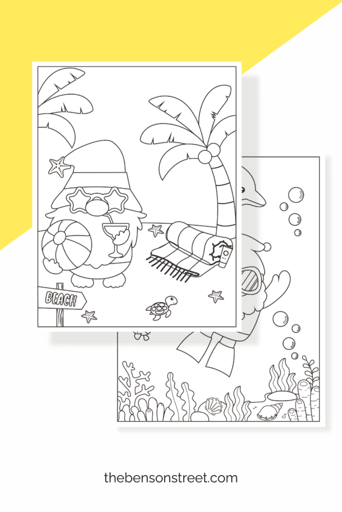 Free Printable Summer Coloring Pages with Cute Gnomes