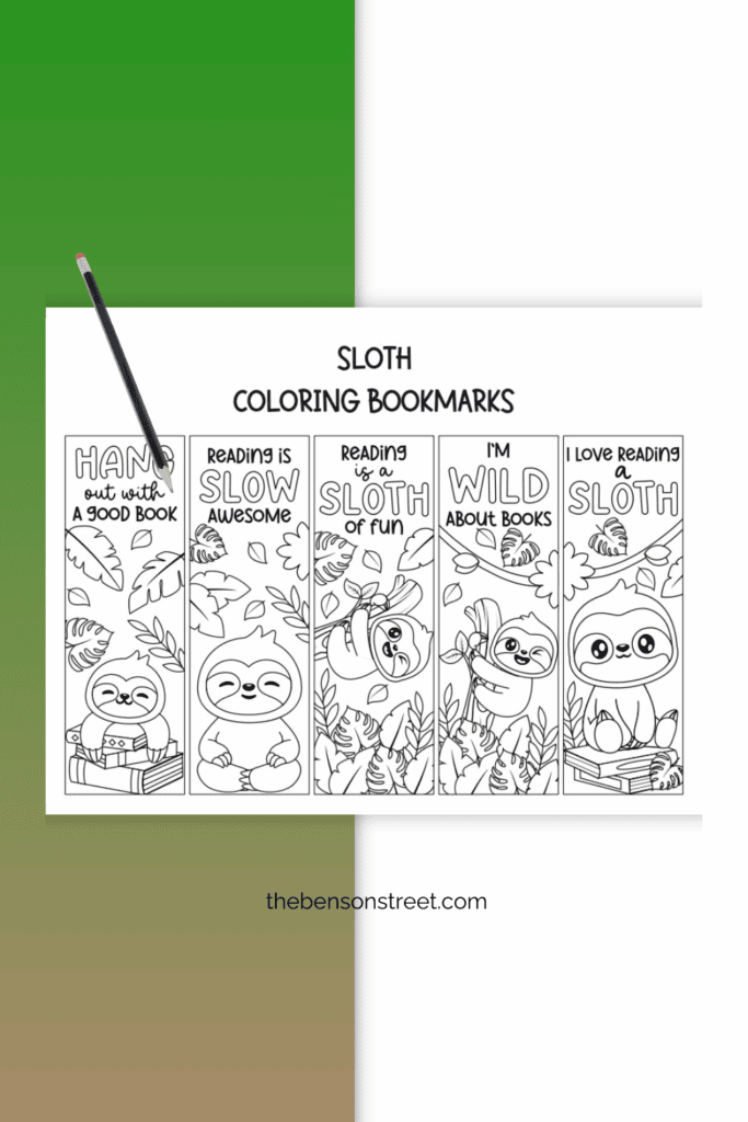 Free Printable Sloth Coloring Bookmarks to Customize - The Benson Street