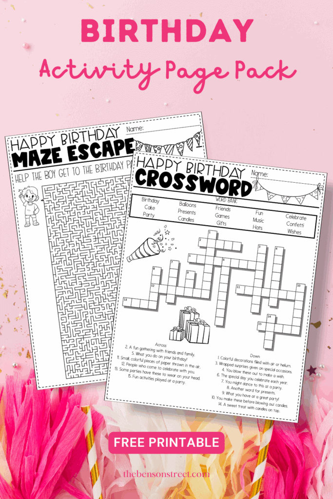 Free Printable Birthday Activity Pages Pack - The Benson Street