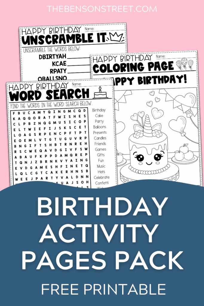 Free Printable Birthday Activity Pages Pack - The Benson Street