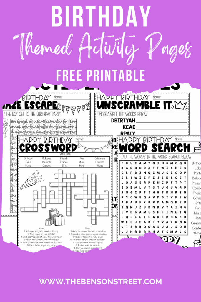 Free Printable Birthday Activity Pages Pack - The Benson Street