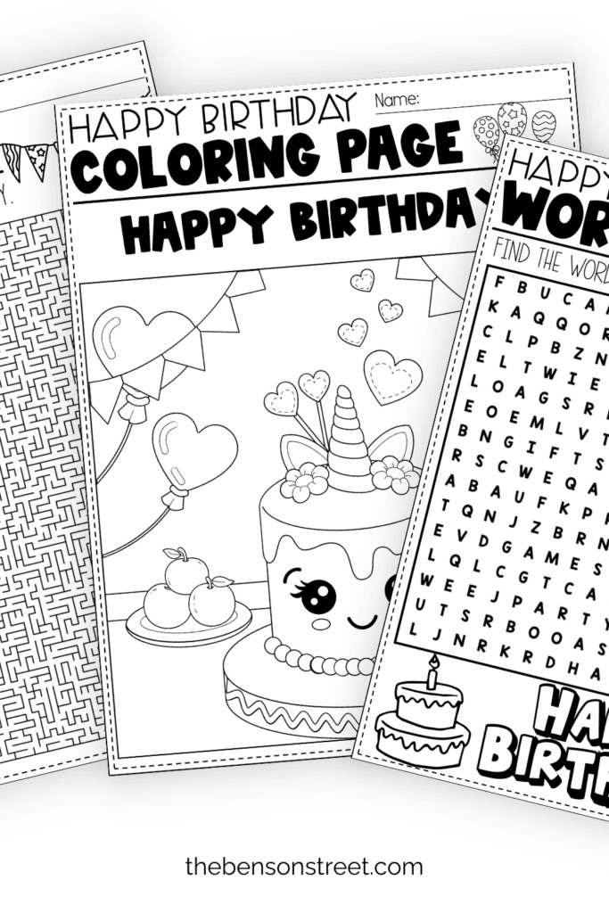 Free Printable Birthday Activity Pages Pack - The Benson Street