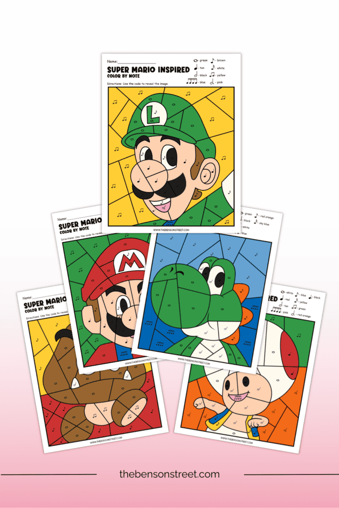 Free Printable Super Mario Color by Note Coloring Pages