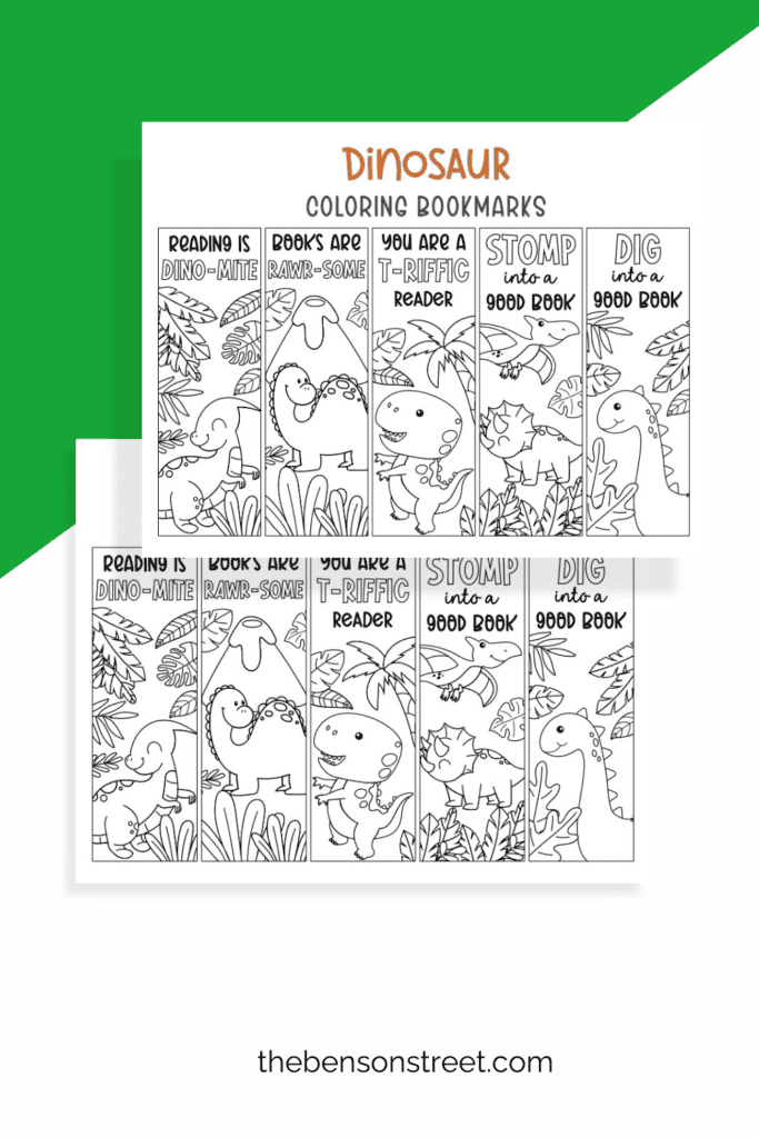Free Printable Dinosaur Coloring Bookmarks: 5 Designs