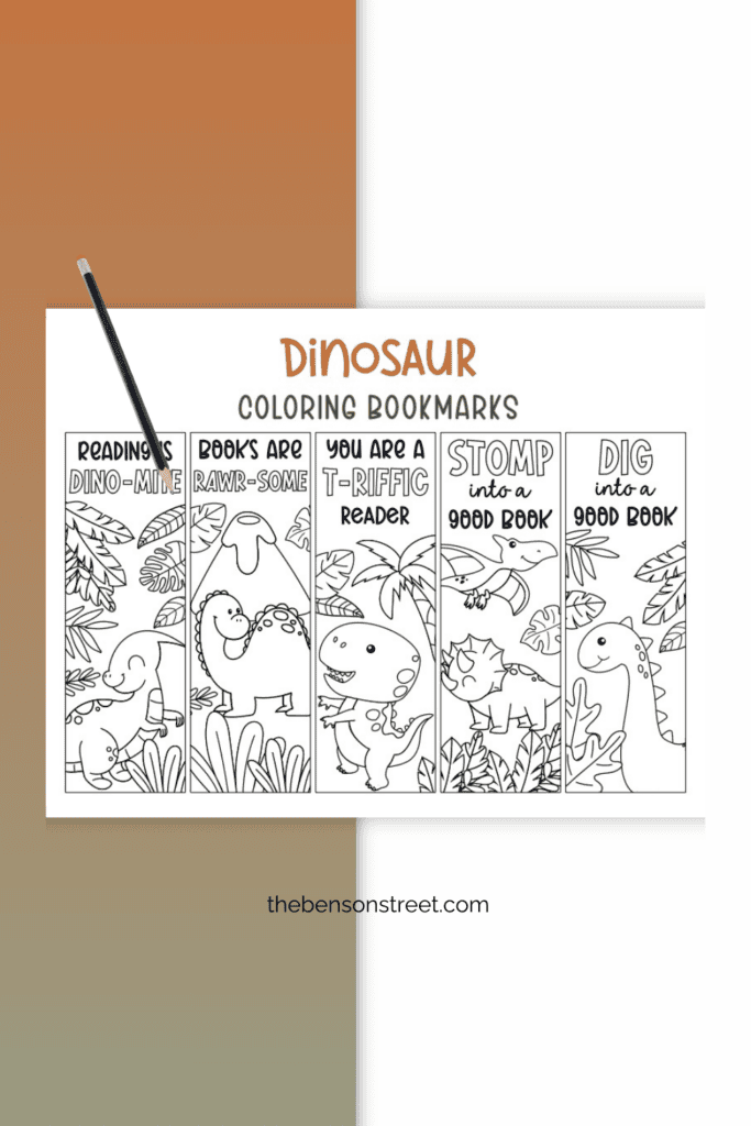 Free Printable Dinosaur Coloring Bookmarks: 5 Designs