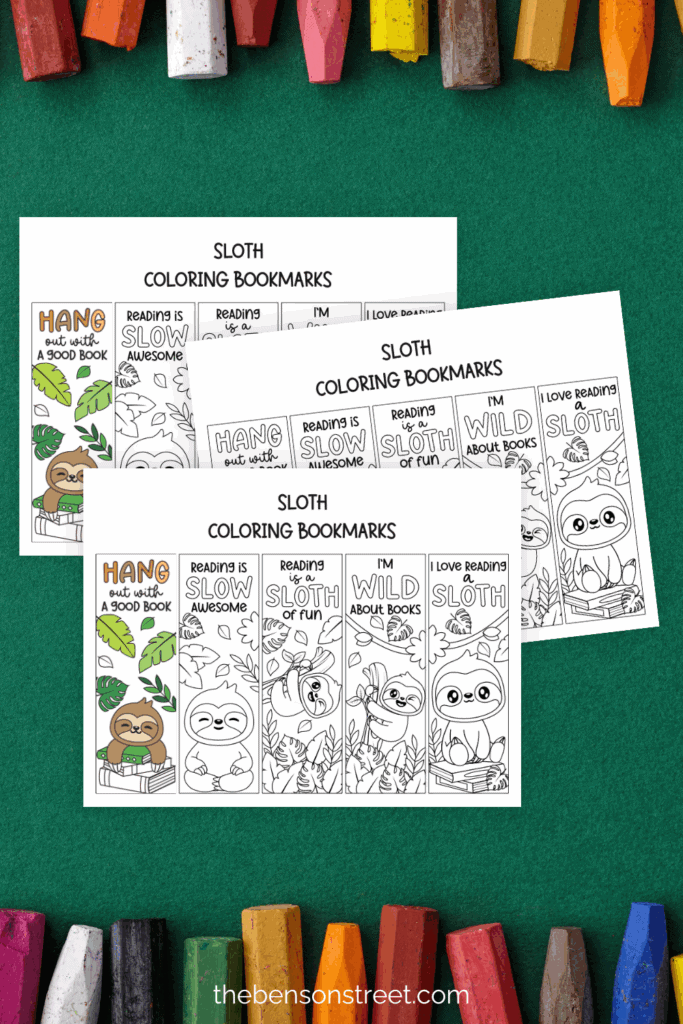 Free Printable Sloth Coloring Bookmarks to Customize - The Benson Street