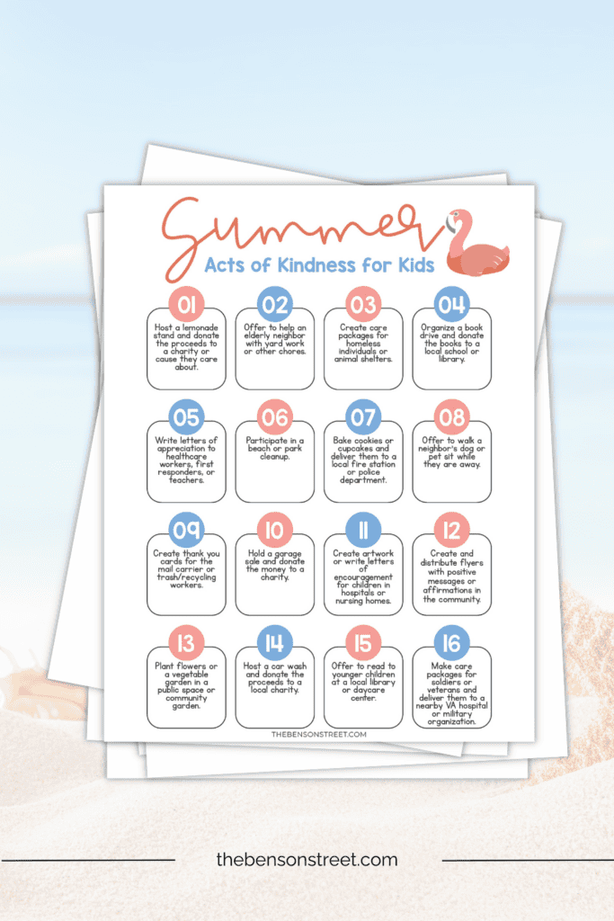 Summer Random Acts of Kindness for Kids Free Printable Page