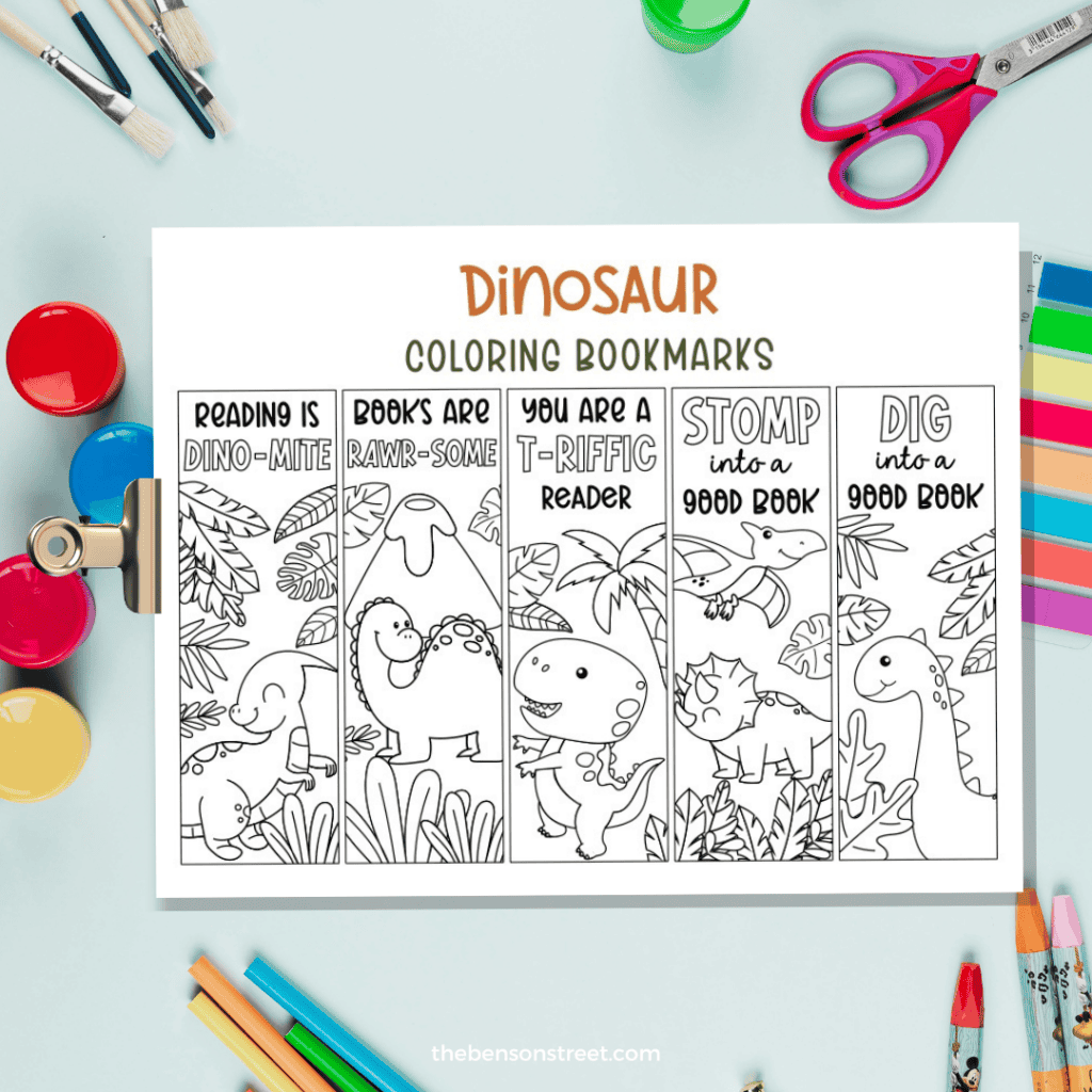 Free Printable Dinosaur Coloring Bookmarks: 5 Designs