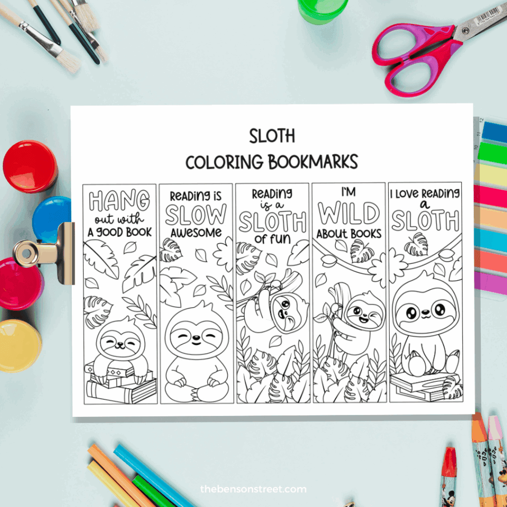 Free Printable Sloth Coloring Bookmarks to Customize - The Benson Street