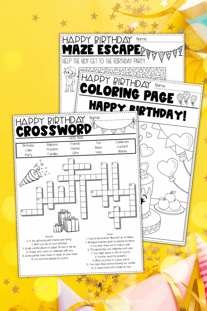 Free Printable Birthday Activity Pages Pack - The Benson Street