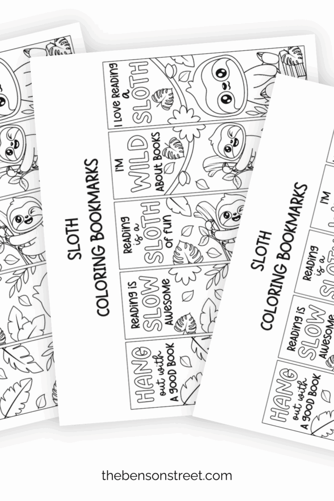 Free Printable Sloth Coloring Bookmarks to Customize - The Benson Street