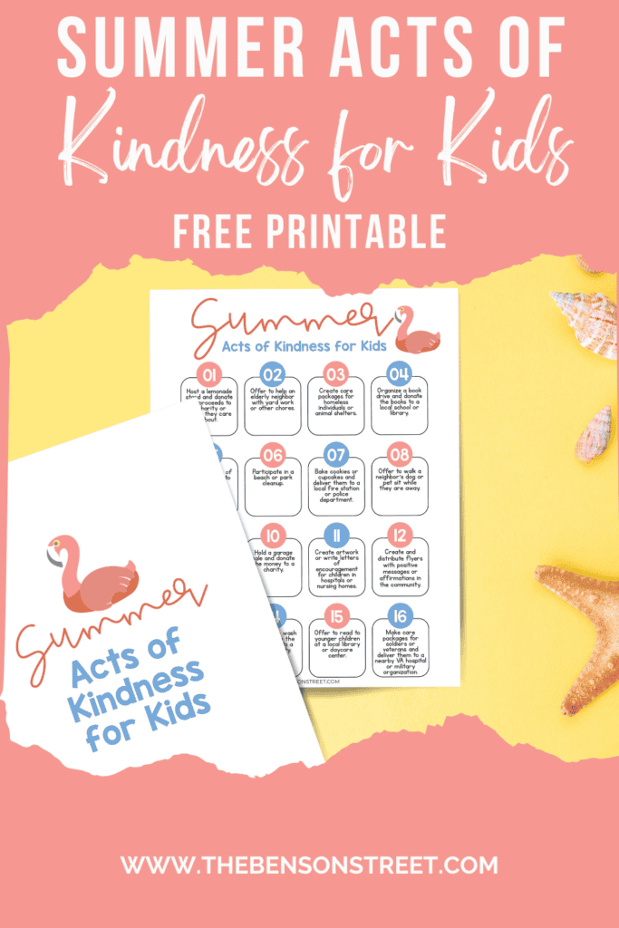 Summer Random Acts of Kindness for Kids Free Printable Page