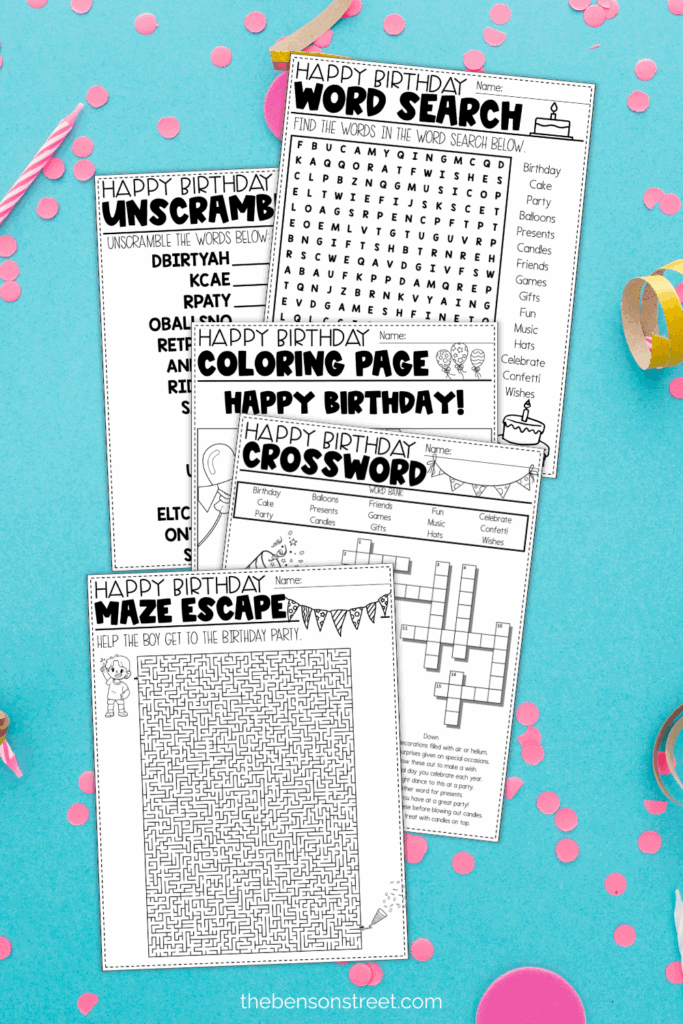 Free Printable Birthday Activity Pages Pack - The Benson Street