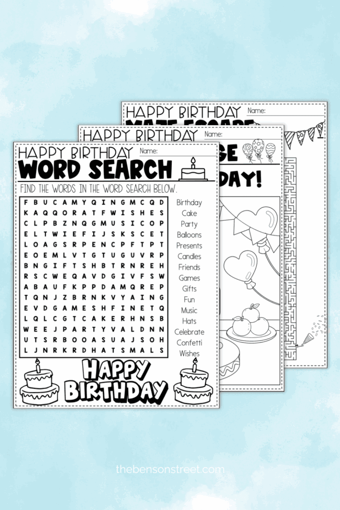 Free Printable Birthday Activity Pages Pack - The Benson Street