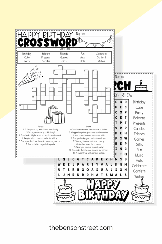 Free Printable Birthday Activity Pages Pack - The Benson Street